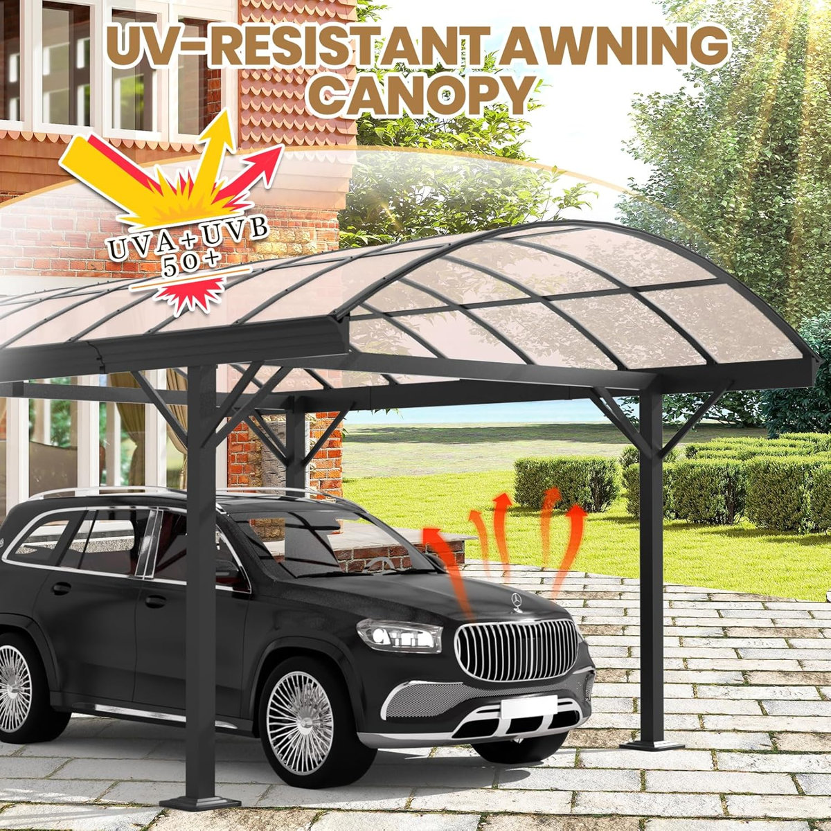 EROMMY Heavy Duty Metal Carport Kit 10 X 15 Ft, Aluminum Carport With Uv50+resistant Pc Sunlight ...